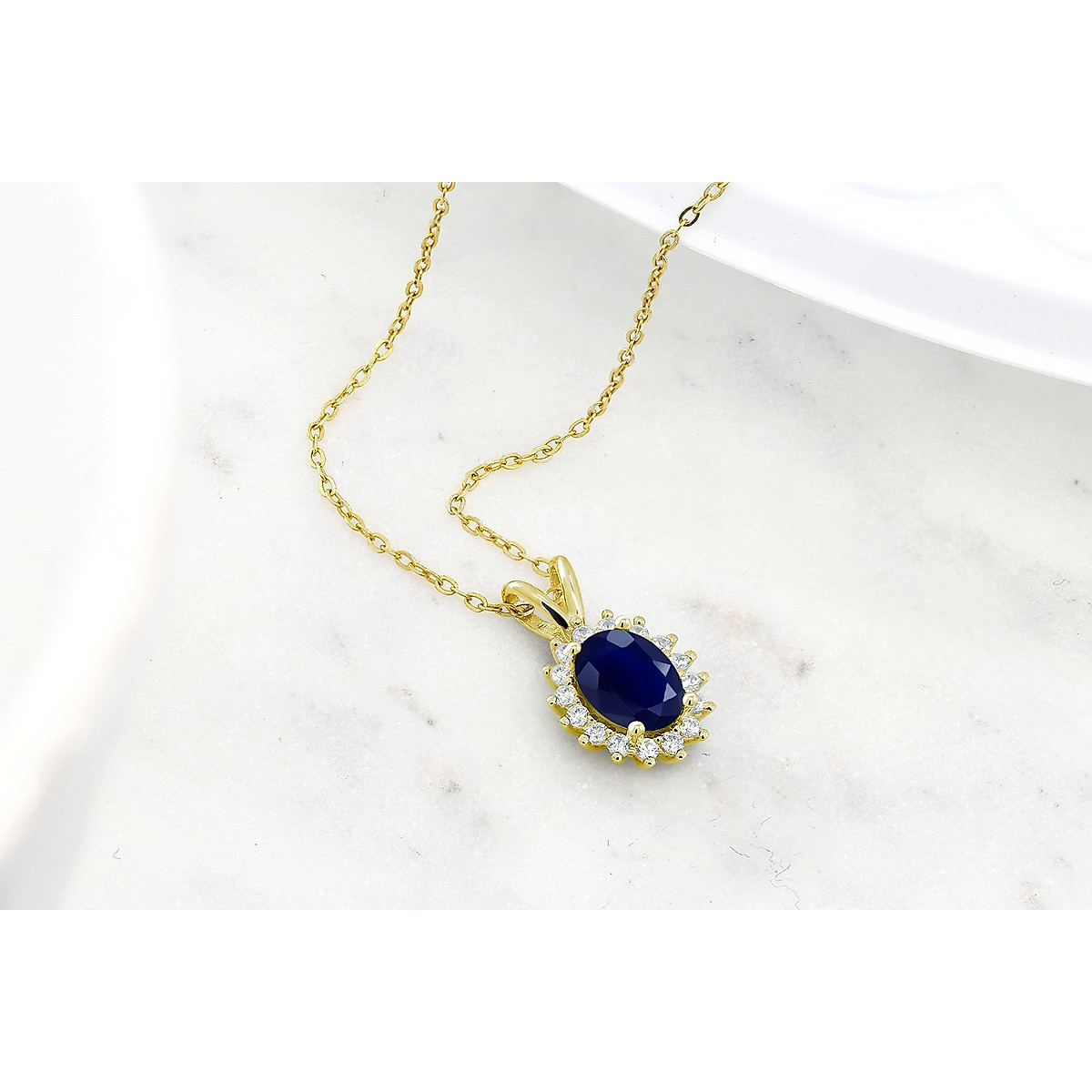 Gem Stone King 14K Yellow Gold Oval Gemstone Birthstone Halo Pendant Necklace | Oval 8X6MM | Gold Necklace for Women | With 18 Inch Chain