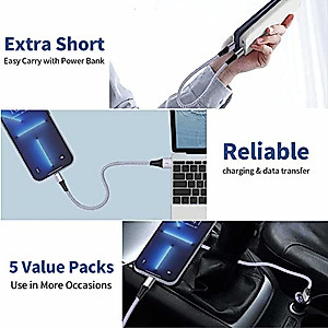 5 Pack Short Lightning Cable(8 Inch), [Apple MFi Certified] iPhone Fast Charging Cable,USB to Lightning High Speed Data Sync Nylon Braided Cord for iPhone 14/13/12/11/XR/X/8/7/6/iPad/Airpods/PowerBank