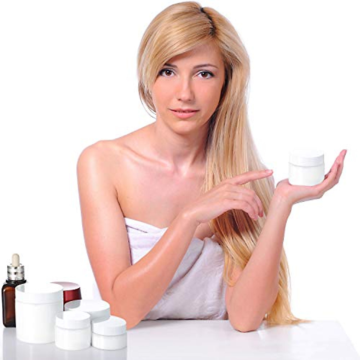 6 Pack 1 oz Plastic Pot Jars Round Clear Leak Proof Plastic Cosmetic Container Jars with White Lids for Travel Storage Make Up, Eye Shadow, Nails, Powder, Paint, Jewelry (White-1 oz)