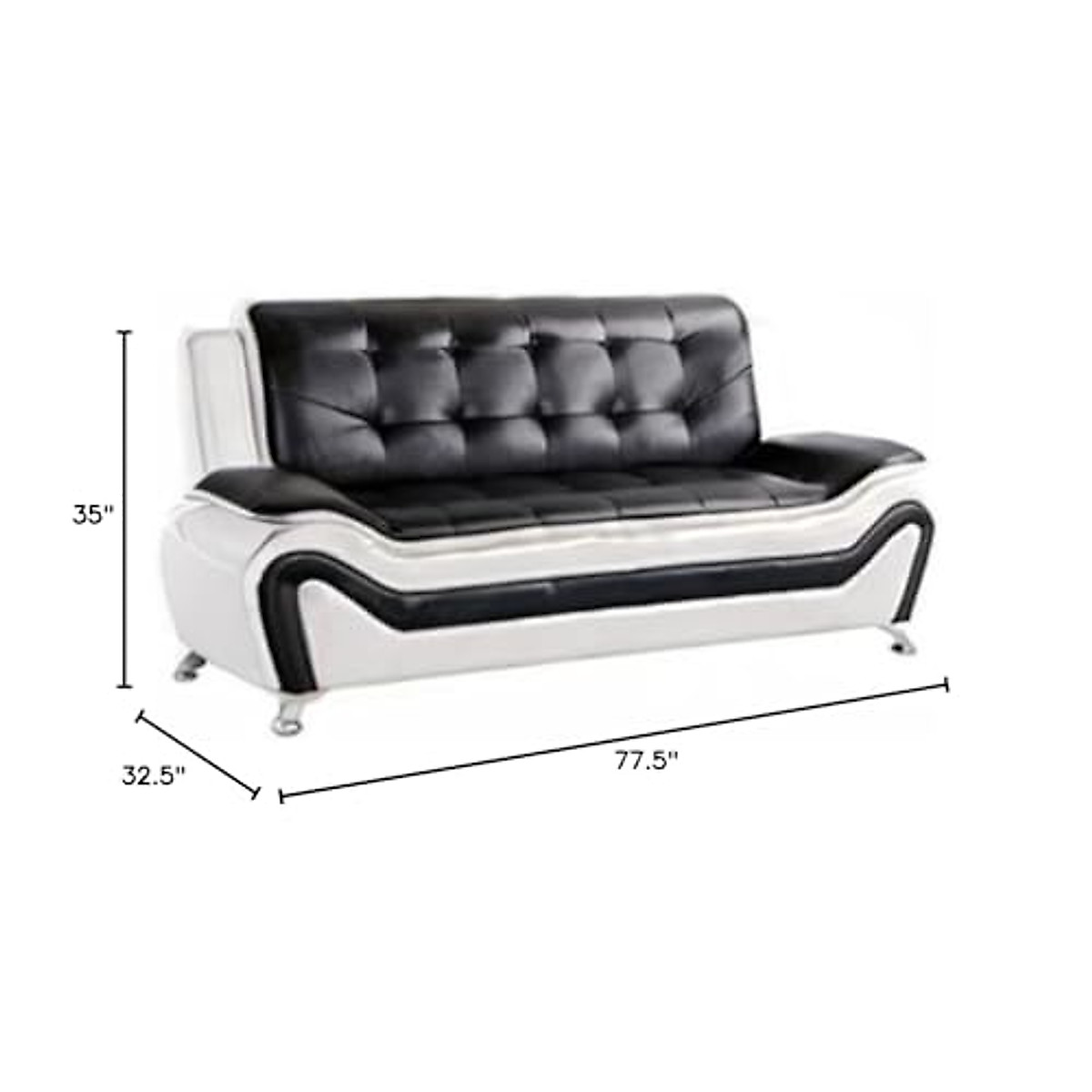 Beverly Fine Furniture 3 Piece Aldo Modern Sofa Set, Black/White