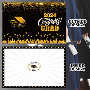 algpty Graduation Decorations Black and Gold 2024 - Guest Book Alternative, Graduation Cards Box with 36PCS Graduation Advice Cards, Signature Board Congrats Grad Decoration Graduation Supplies 2024