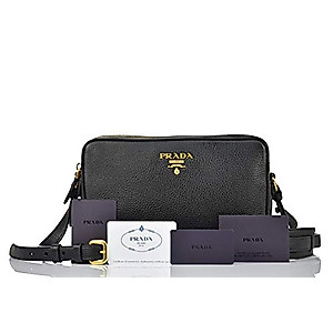 Prada Women's Black Bandoliera Vitello Phenix Leather Crossbody Bag 1BH079