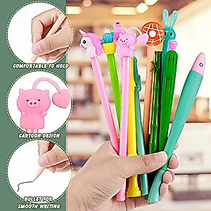 Chuangdi 15 Pieces Cute Cartoon Black Gel Ink Pens Assorted Style Unicorn Cactus Novelty Ink Writing Pens Kawaii Fun Pens for Student Kids Home Office Stationery Present School Award, 0.5 mm,15 Styles
