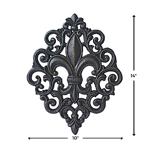 Lulu Decor, Cast Iron 14" Fleur De Lis Decoration Plaque (Antique Black)