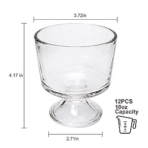 QAPPDA Glass Dessert Bowl Set of 12,Clear Footed Ice Cream Cups 300ml,Premium 10 Ounce Glass Prep Bowl Trifle Party Bowl Glass Dessert Cup for Sundae,Snack,Cereal,Fruit