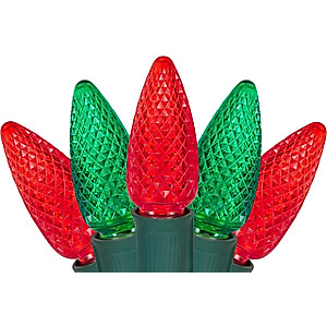 Replacement C9 LED Light Bulbs Shatterproof C9 Led Light Bulbs 1W Mini Bulb Intermediate E17 Base Decor Red Green Orange Light Bulb, String Lights Candle Indoor Outdoor (Red+Green, 25 Pack)