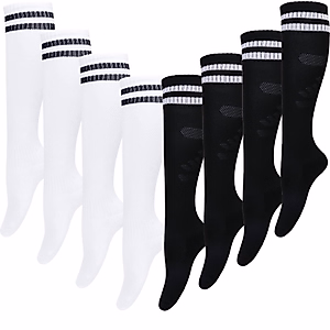 4 Pairs Soccer Socks Football Sport Team White Black Knee High Socks For Youth Boys Girls, Best for Running, Present for 5 6 7 8 9 10 11 12 Year old Kids