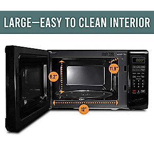 Farberware Compact Countertop Microwave Oven, 0.7 Cu. Ft. 700-Watt with LED Lighting, Child Lock, Easy Clean Grey Interior, Retro Black