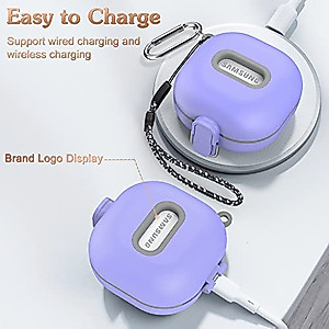 QIUDAOY 3in1 with Lock for Samsung Galaxy Buds Pro 2 Case/Galaxy Buds Pro Case/Galaxy Buds 2 Case/Galaxy Buds Live Case,One-piece Hard Shell Protective Cover with Lanyard/Keychain Accessories (Purple)