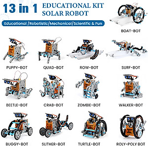 Playsheek 13-in-1 STEM Projects Solar Robot Toy for Kids Ages 8 9 10 11 12 Years Old, Building Science Educational Toys Birthday Gift for Kids Boys Girls (Grey)