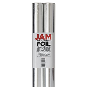 JAM PAPER Gift Wrap - Metallic Wrapping Paper - 50 Sq Ft - Silver Foil - 2 Rolls/Pack