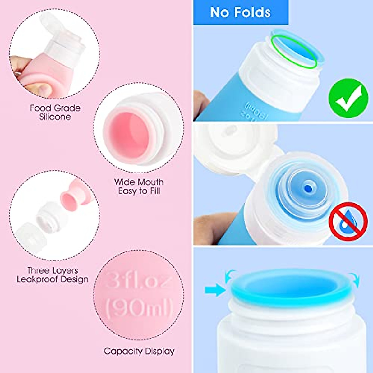 INSFIT Silicone Travel Bottles Set, 17 Pcs Travel Size Toiletries, 3oz Travel Bottles for Toiletries, Travel Accessories for Women, Airplane Travel Essentials, Travel Containers for Toiletries