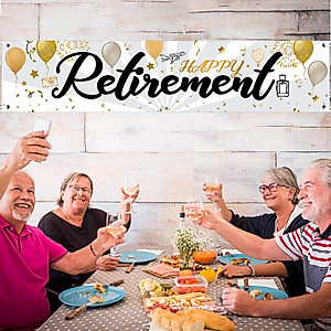 Retirement Banner Horizontal Large Retirement Sign Banner Fabric Retirement Yard Sign Backdrop for Retirement Party Photo Booth, 72.8 x 15.7 Inch