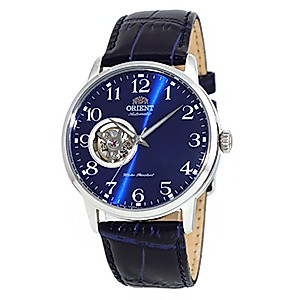 ORIENT Classic Mechanical"Esteem" Open Heart Blue Sunray Leather Watch RA-AG0011L