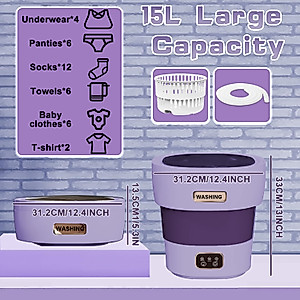 Mini Washing Machine, 15L Portable Washer, Foldable Washing Machine with Spin, Small Portable Washer and Dryer Combo for Apartments, Camping, Travel(Purple)