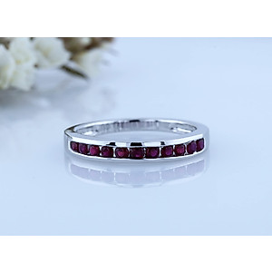 Dazzlingrock Collection 0.50 Carat (Ctw) 10k Round Red Ruby Women Anniversary Wedding Stackable Ring Band 1/2 CT, White Gold, Size 6