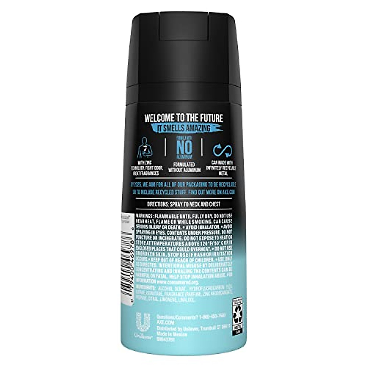 AXE Dual Action Body Spray Deodorant for Long Lasting Odor Protection Cool Ocean All Day Fresh Scent Mens Deodorant Formulated Without Aluminum 4 oz 4 count