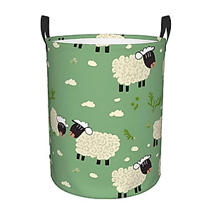 Cute Cartoon Sheep print Circular Hamper Waterproof Storage Bin Organizer Basket Laundry Hamper With Handles For Clothes Toys Small