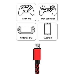 2 Pack PS4 Controller Charging Cable,Zwirelz Charging Cable for Xbox One Controller Nylon Braided Sync Cord Charger for Playstation 4 Dualshock 4 PS4 Slim/Pro, Android (Blue+Red)