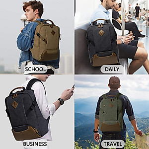 Kasqo Laptop Backpack 15.6 Inch Canvas Waterproof Anti Theft Business Travel College Computer Bag Carry on Bag with USB Charging Port for Women Men, Khaki