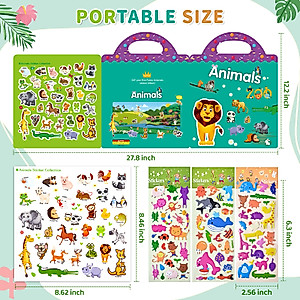 Reusable Sticker Books for Kids 3+ Years Old, Toddler Activity Sticker Book Busy Book Travel Toys for Girls Boys Gift (Farm, Ocean and Animals Theme)