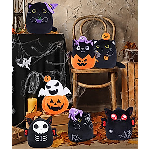 Halloween Plush Cat Stuffed Animals - Black Cats Plush Toys with Purple Spider, Cute Halloween Decor, Kids' Pillow, Gifts for Girls Boys, 8 Inch