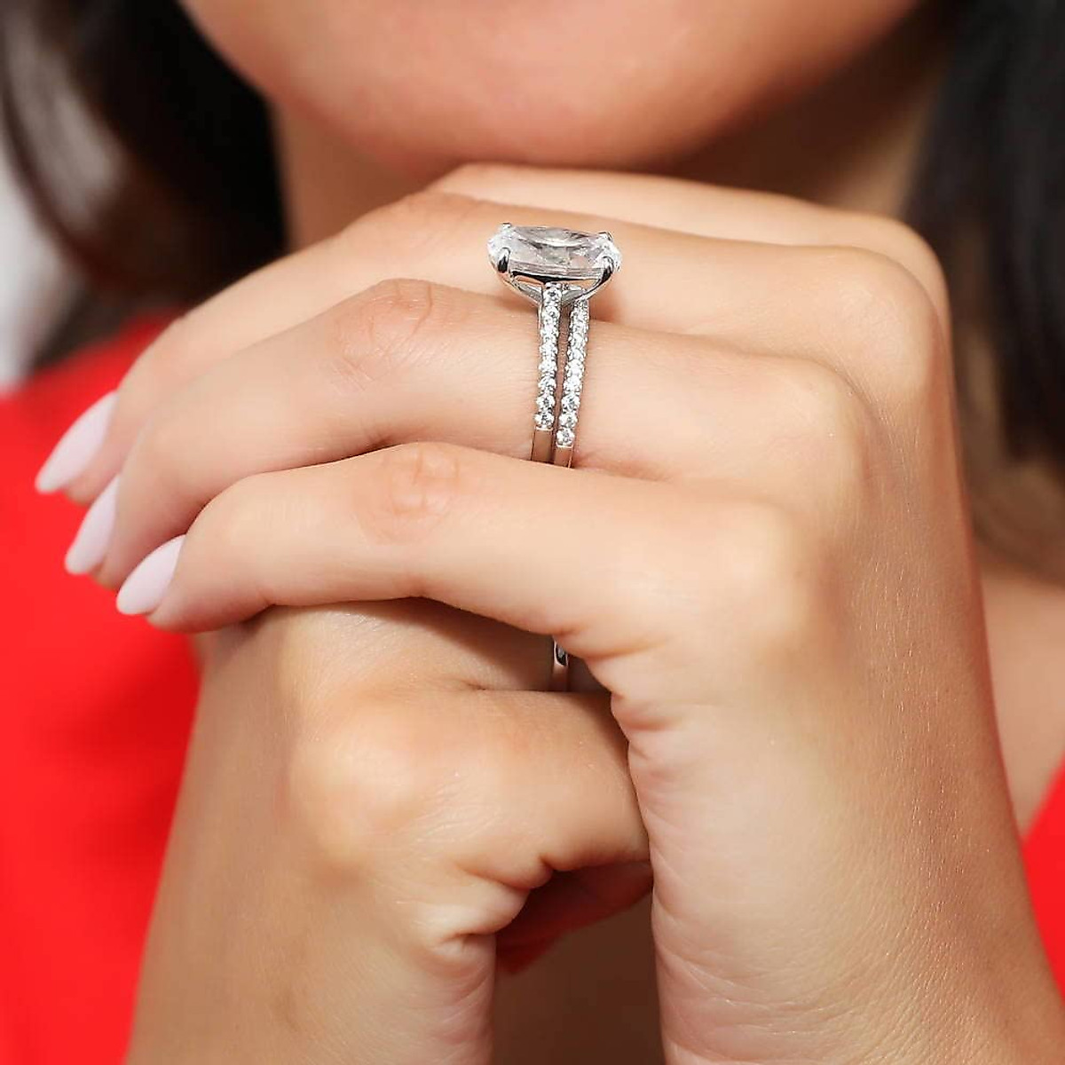 BERRICLE Sterling Silver Solitaire Wedding Engagement Rings 5.5 Carat Oval Cut Cubic Zirconia CZ Ring Set for Women, Rhodium Plated Size 6.5