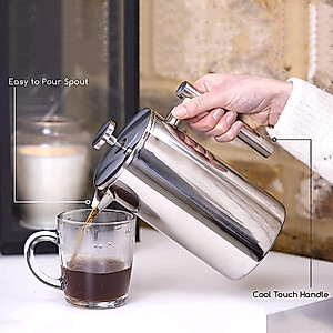 French Press Coffee Maker,Espresso And Tea Maker with Triple Filters,Stainless Steel 304 with Double-Wall Insulated Coffee Presser And Tea Pot