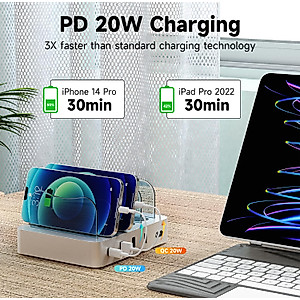 USB Charging Station Multiple Devices: 20W Fast Phone Charger Stand Dock, Compatible with Apple Cellphone iPad iPhone Tablet and Other Electronic