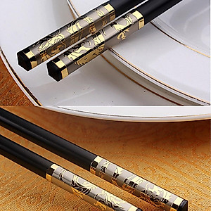 XIAOL Metal Chopsticks Reusable Chinese Dragon Chopsticks Retro Environmentally Friendly Cutlery 1 Pair, Gold