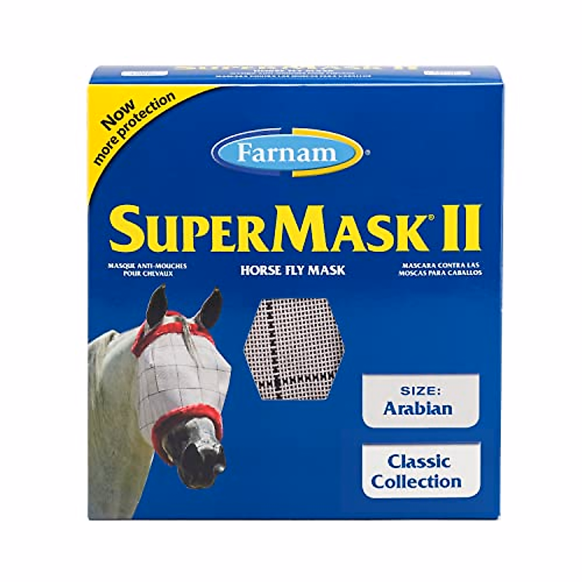 SuperMask II Fly Mask Without Ears for Smaller Horses or Arabian Horses, Full Face Coverage and Eye Protection from Insect Pests, Structured Classic Mesh with Plush Trim, Small Horse/Arabian Size