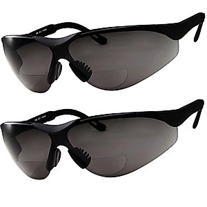 grinderPUNCH 2 Pairs Bifocal Safety Sunglasses Black Lens with Reading Corner - Fully Adjustable Arms Diopter/+2.00