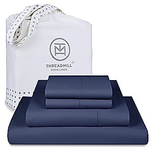 Threadmill Luxury 800 Thread Count King 100% Cotton Sheets - Folkstone Blue Sateen Weave Bed-Sheets, Better Than Egyptian Cotton, 4 Pc Solid Soft Bed Set, Fits 16" Deep Pocket