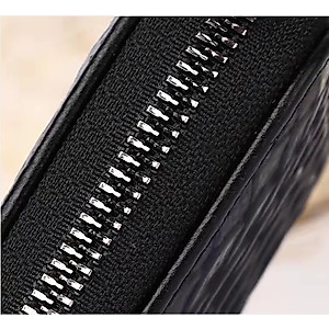 ZHSH Small Rfid Blocking Full-grain Leather Wallet, Zipper Credit Card Holders, ID Case Organizer Purse (Black/Embossed crocodile)