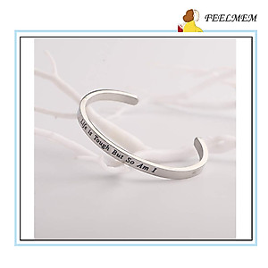 FEELMEM Depression Awareness Recovery Gift Life Is Tough But So Am I Keychain Prevention Awareness Mental Health Awareness Jewelry Inspirational Gifts For Family Best Friend (cuff - silver)