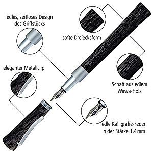 Online calligraphy fountain pen Newood │ calligraphy pen │ natural Wawa wood in black │ 3 stroke widths 0.8 1.4 and 1.8 mm │ set including one ink jar with brown ink (15ml) │ for Bullet Journal etc.