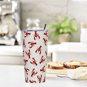 Dujiea 20oz Tumbler With Lid And Straw, Red Lobsters Crawfish Vacuum Insulated Iced Coffee Mug Reusable Travel Cup Stainless Steel Water Bottle