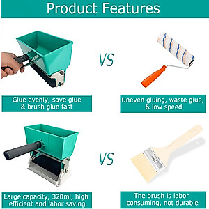 6 Inch Portable Glue Applicator Roller with Paint Bucket Handheld Manual Adhesive Glue Spreader with 2 Foam Wheels for Carpenter Woodworking, 10.5oz(320ml)