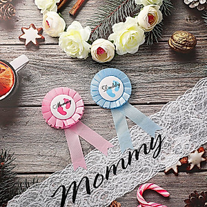 4 Pieces Baby Shower Kits Include Baby Shower Sash, Mommy Daddy Badge Button Pin Kits and Flower Crown for Baby Shower Decoration Gender Reveal Baby Sprinkle Welcome Baby