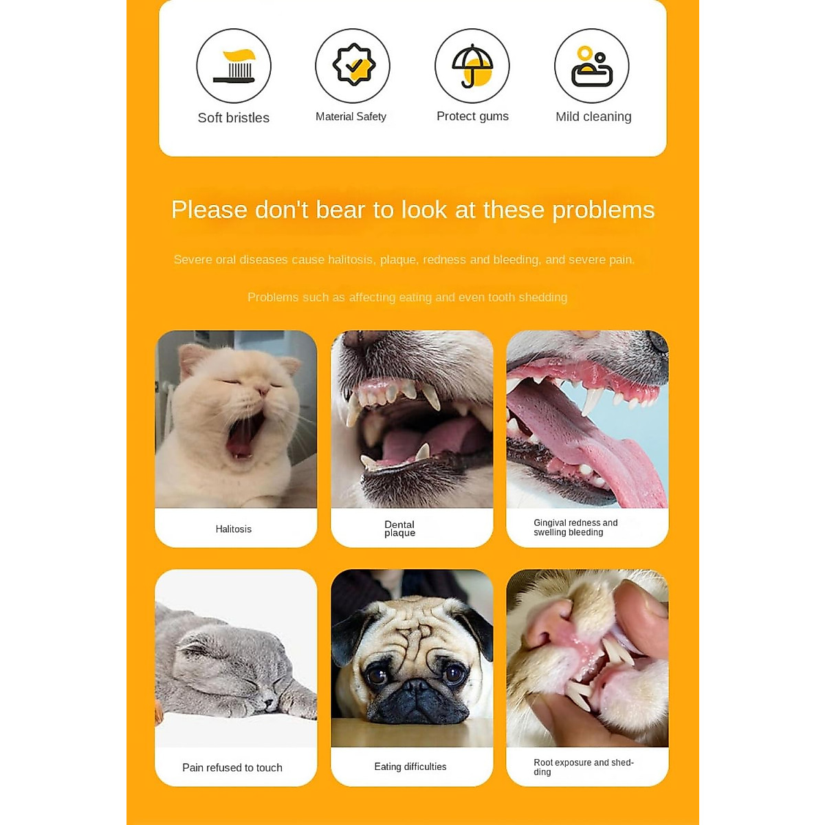 Weiara Toothbrush for Dogs，No Damage to Gums Soft Silicone Cat Toothbrush 2PCS (Tongue Brush + Toothbrush Set) Puppy Toothbrush Cleans Teeth Stains Easily - for Small, Medium and Large Pets