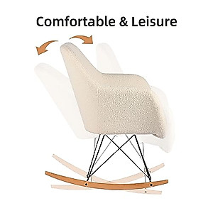 TUOMUR Modern Rocking Chair Nursery, Teddy Fabric Upholstered Glider Rocker with High Backrest and Armrests, Nursing Chair, Comfy Glider Chair for Living Room, Bedroom, Offices, Ivory