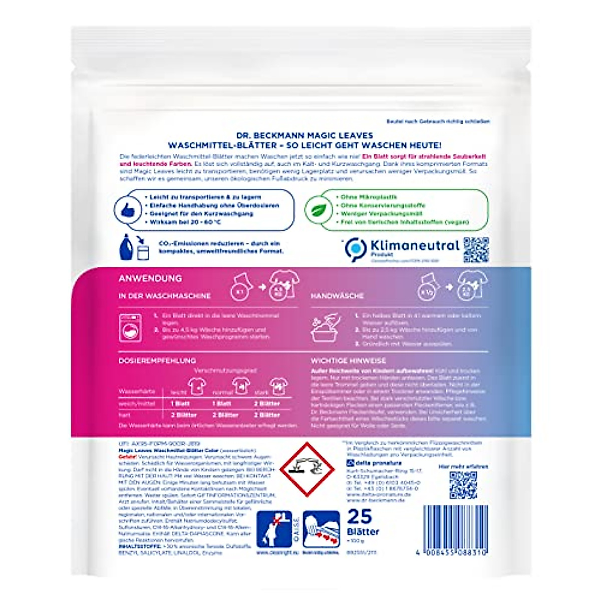 Dr. Beckmann Magic Leaves Colour Detergent Sheets, Pre-Dosed & Water-Soluble Wash Sheets, Space-Saving and Easy to Use (1)