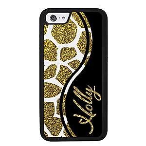 Giraffe Skin Gold Personalized Apple iPhone Black Rubber Phone Case Compatible with iPhone 14 Pro Max, Pro, Max, iPhone 13 Pro Max Mini, 12 Pro Max Mini, 11 Pro Max X XS Max XR 8 7 Plus