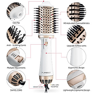 PLAVOGUE Blow Dryer Brush,Hair Dryer Brush Professional Styler Volumizer, Hot Air Brush for Women - Negative Ion Anti-Frizz Oval Brush for Straightening and Curling - Salon (White Gold)