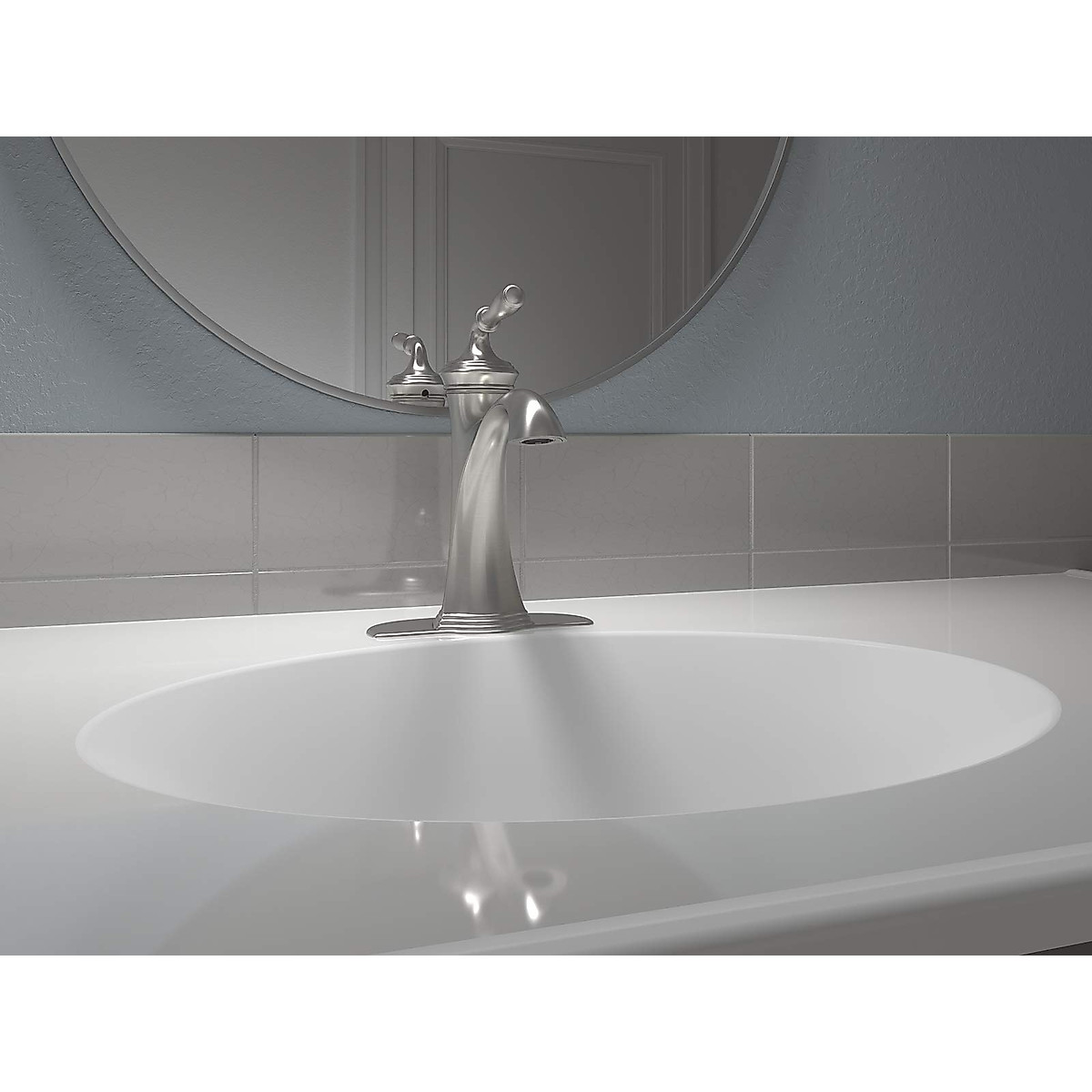 KOHLER Devonshire K-193-4-BN Single Handle Single Hole or Centerset Bathroom Faucet with Metal Drain Assembly in Brushed Nickel