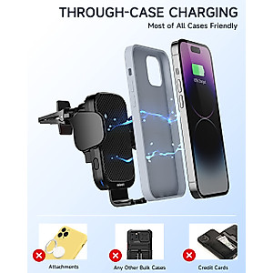 ZOOAUX Wireless Car Charger Vent Mount, 15W Fast Charging Auto-Clamping Car Mount, Air Vent Car Phone Holder for iPhone 15/15 Pro/14/13 Pro/XS/XR/X/8,Samsung S24/S23/22/S21/S10 (Black)