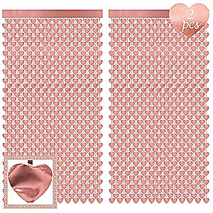 Rose Gold Heart Foil Curtain 2 Pcs - Metallic Fringe Tinsel - Bachelorette Party Decorations, Birthday Backdrop, Wedding Photo Booth, Engagement, Bridal Shower (Rose Gold)