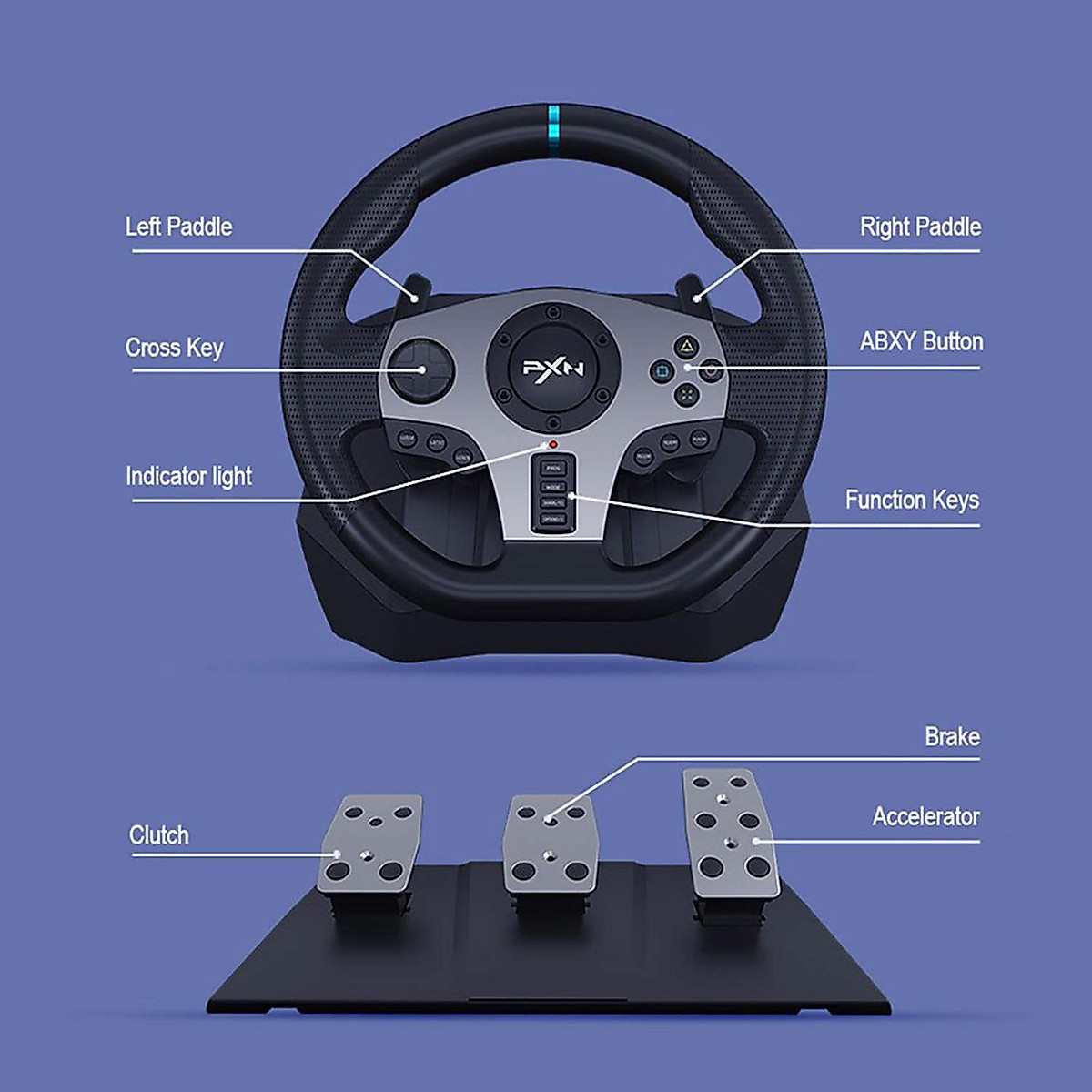 PXN V9 Gaming Steering Wheel With Pedals and Shifter 270/900° Dual-Motor Feedback Driving gaming Racing Wheel for PC,PS4,PS3,Xbox One, Xbox Series X/S,N-Switch