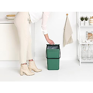 Brabantia Sort & Go Kitchen Recycling / Garbage Trash Can (6.6 Gal / Fir Green) Stackable Refuse Organiser with Handle & Removable Lid, Easy Clean, PerfectFit Bags Included