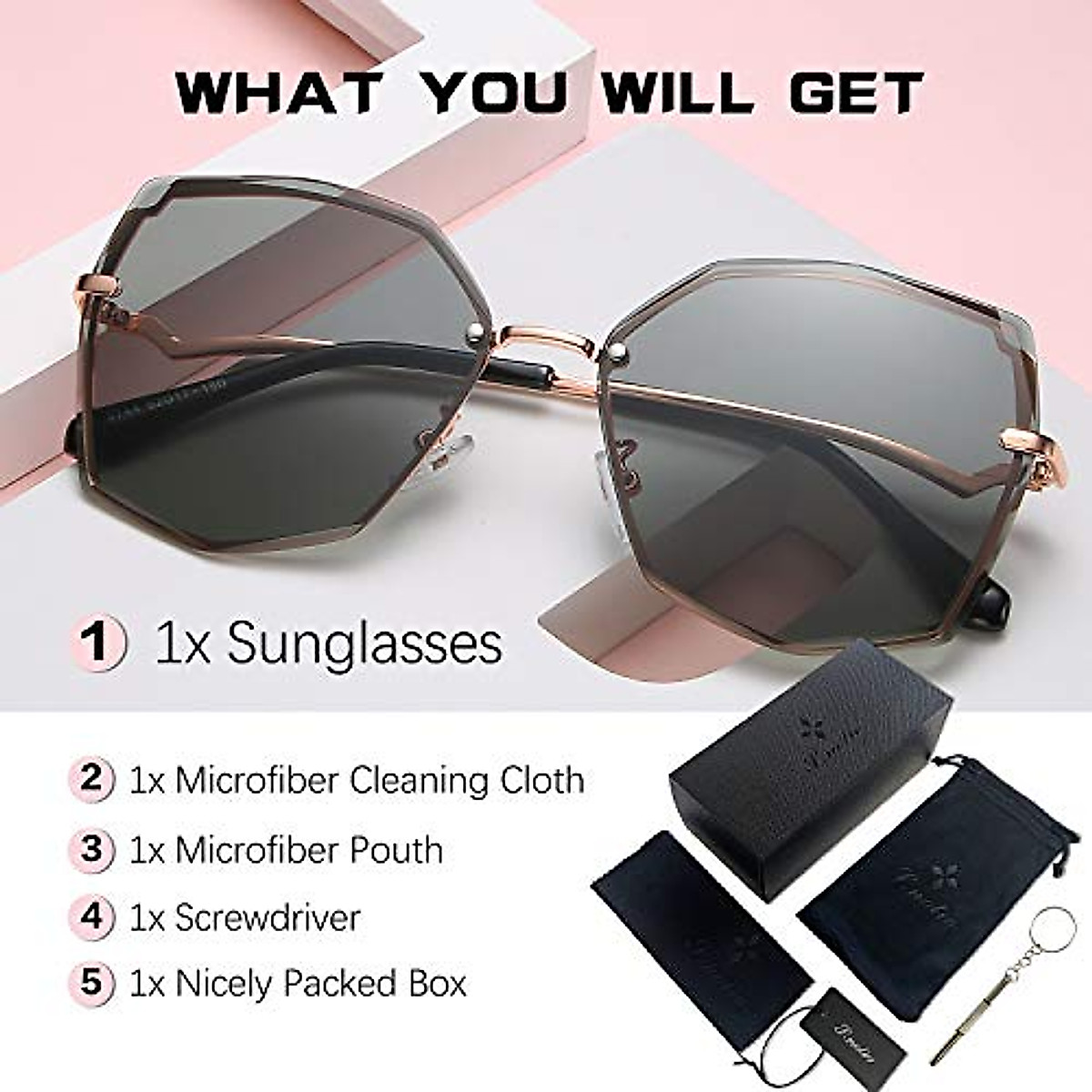 S.NOTIO Polygon Sunglasses for Women Fashion Designer Style Gradient octagon UV400 Geometric Lens Metal Frame Oversized (Grey)
